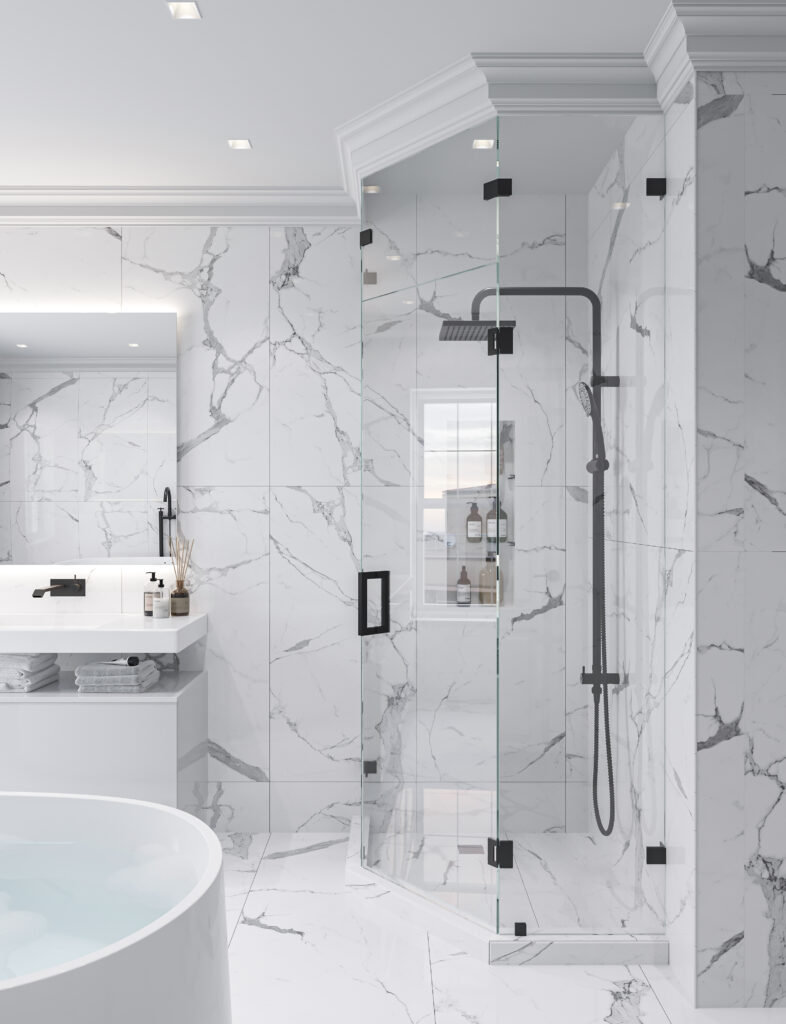 Angle Shower Door With Steam Shower Transom - The Glass Company NYC ...